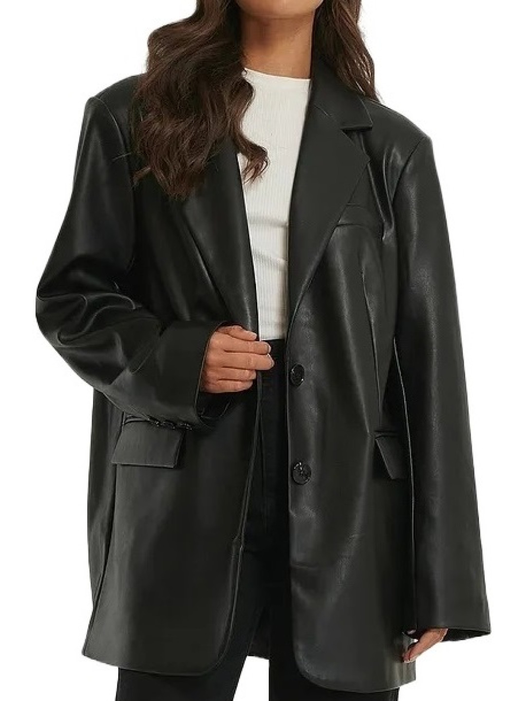 Oversized Black Leather Blazer